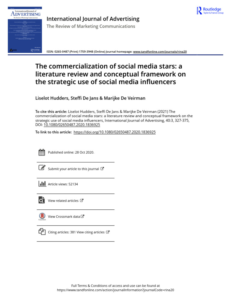 The Commercialization of Social Media Stars a Literature Review and ...