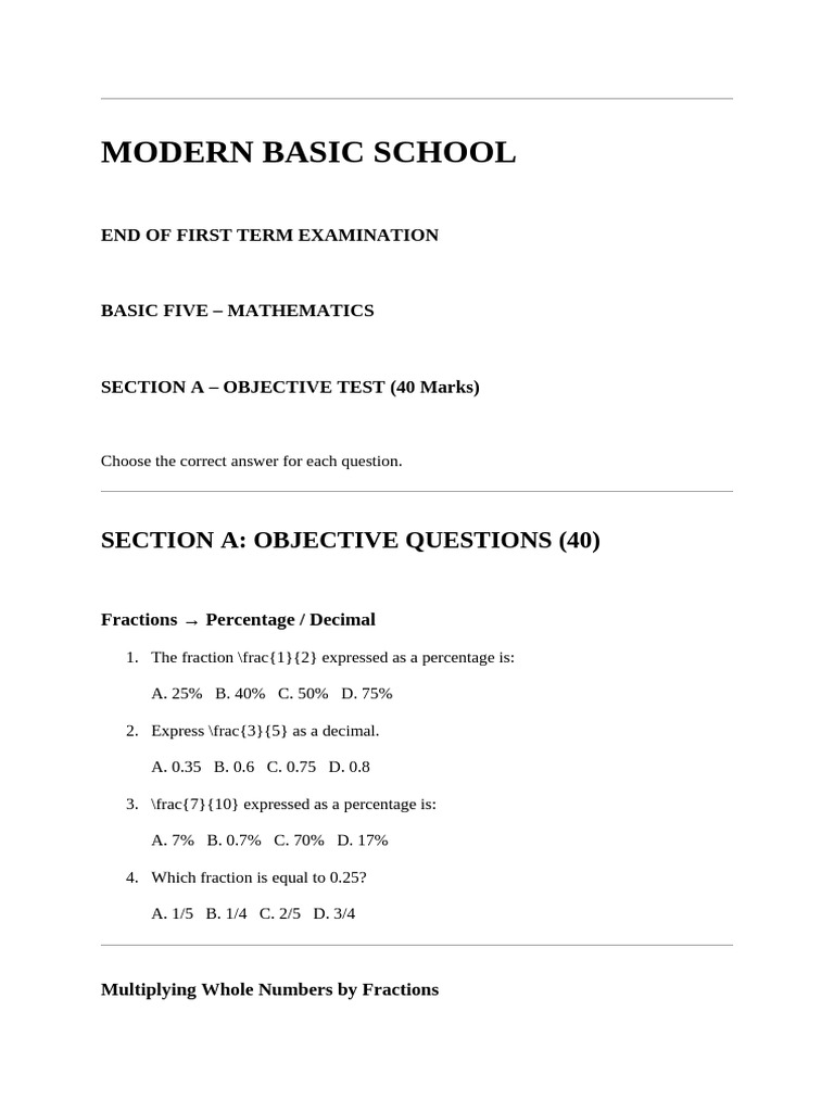 Basic Five Mathematics Exam Guide | PDF | Odds | Multiplication