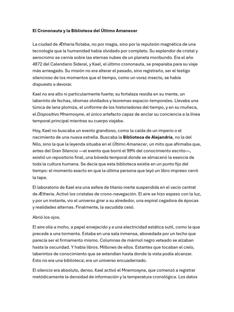 El Crononauta y La Biblioteca Del Último Amanecer | PDF