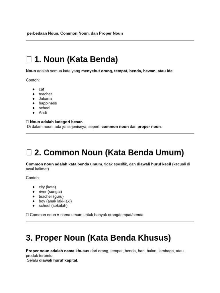 Perbedaan Noun, Common Noun, Dan Proper Noun | PDF