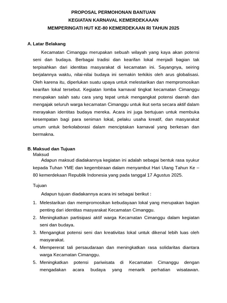 Proposal Karnaval HUT Ke-80 RI 2025 | PDF