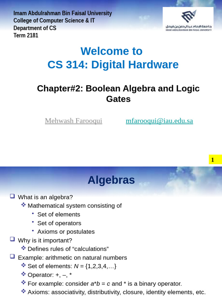 Ch2-Boolean Algebra & Logic Gates (1)(1) | PDF | Boolean Algebra ...