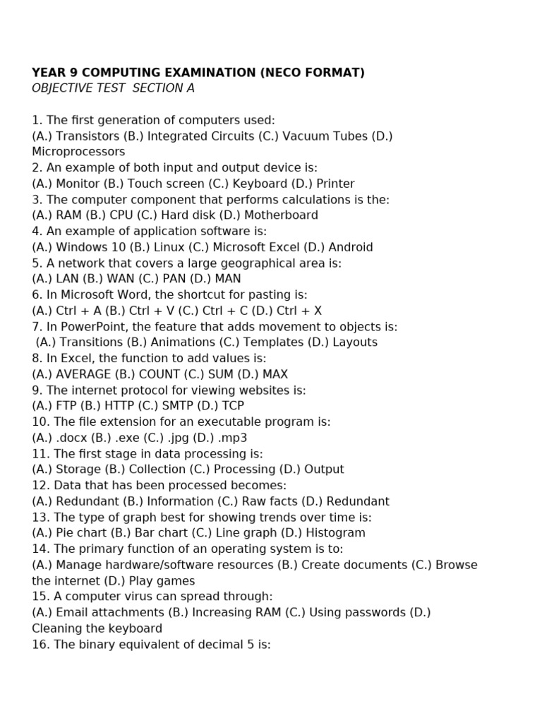 Year 9 Computing Exam Questions | PDF | Computer Hardware | Computer ...