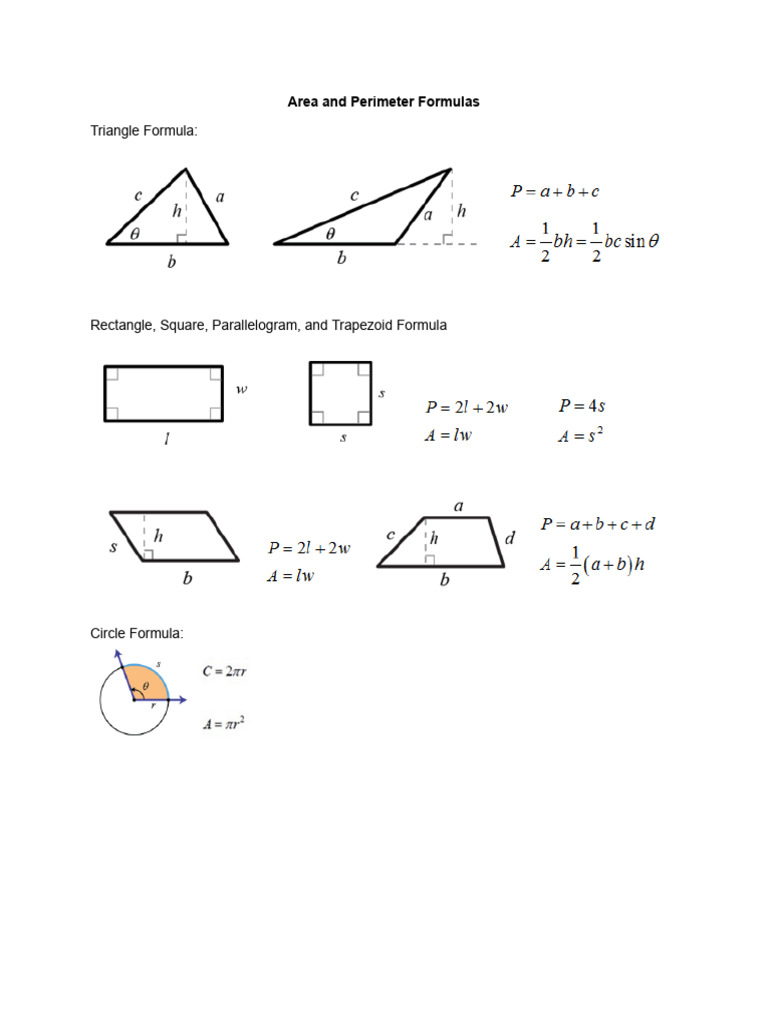 Geometry Formula Sheet | PDF