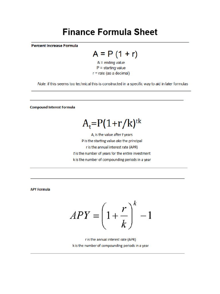 Finance Formula Sheet | PDF