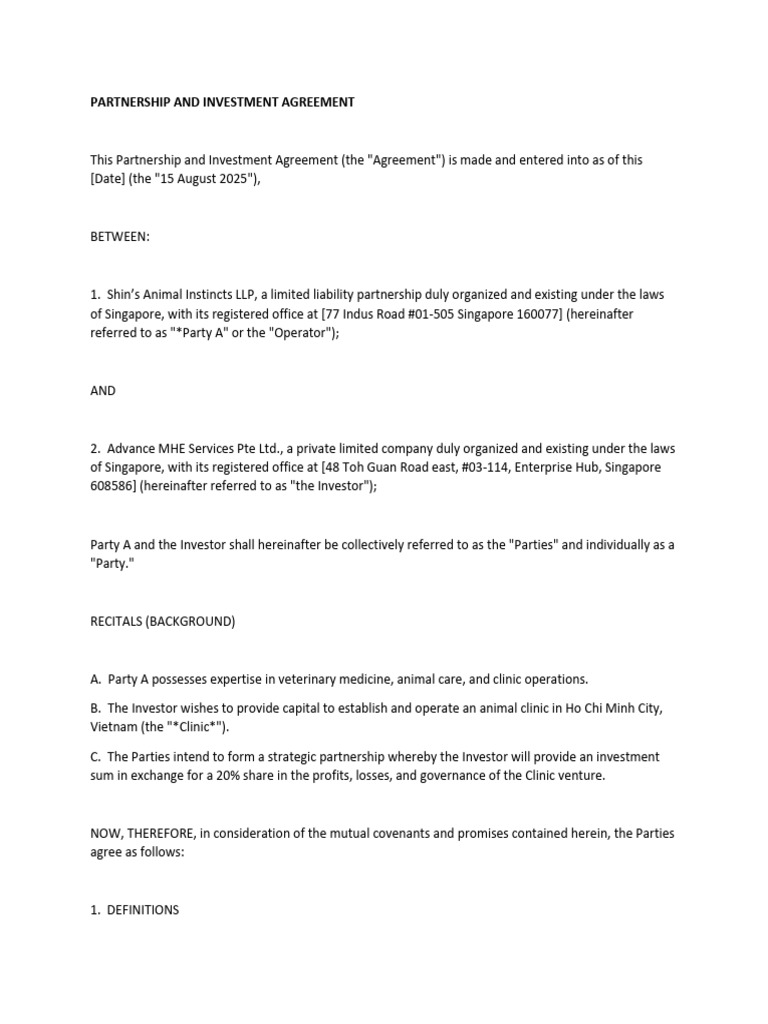 Partnership Agreement for Animal Clinic | PDF | Partnership | Arbitration