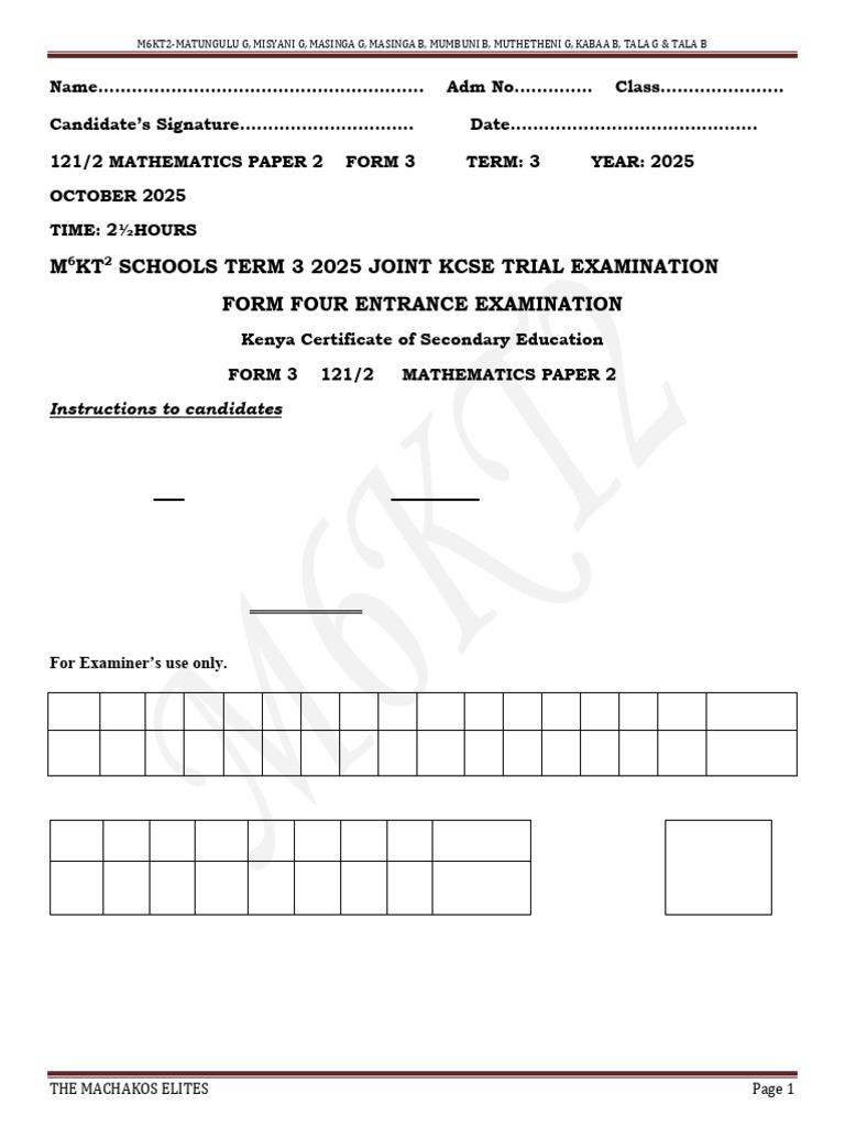 Form 3 Mathematics Trial Exam 2025 | PDF | Mathematics