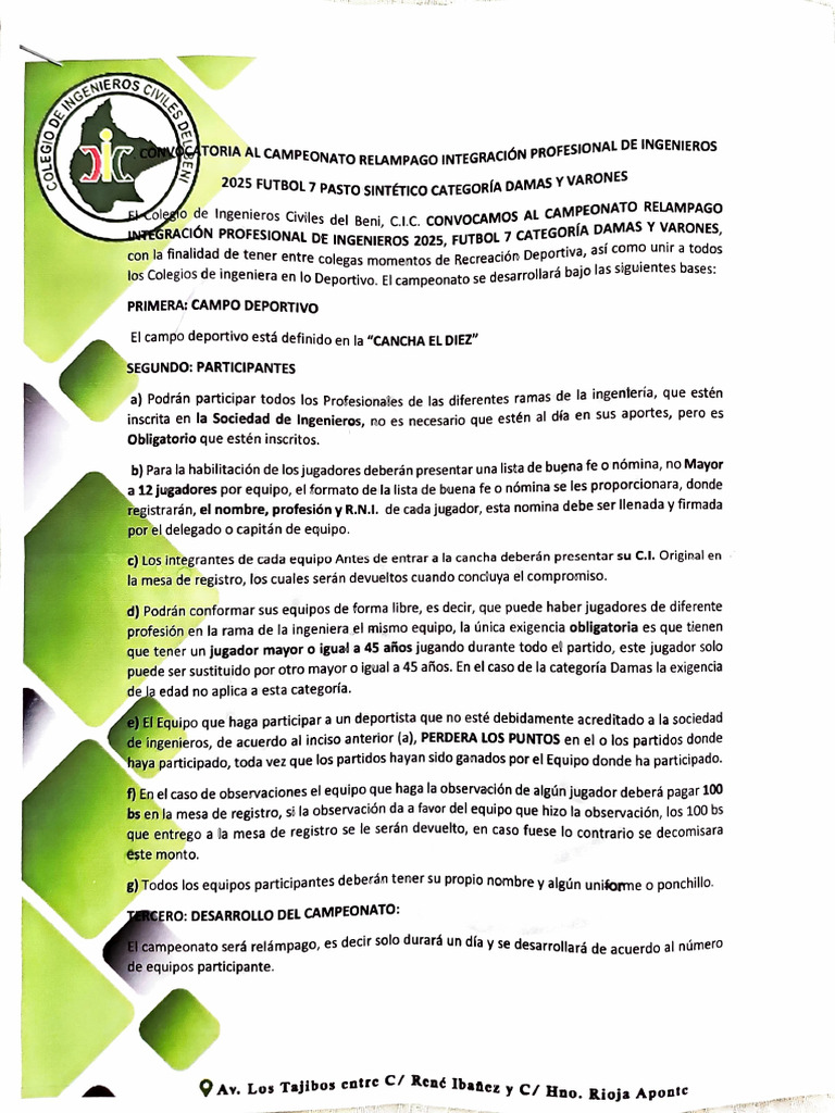 Convocatoria Campeonato Relampago | PDF | Deportes