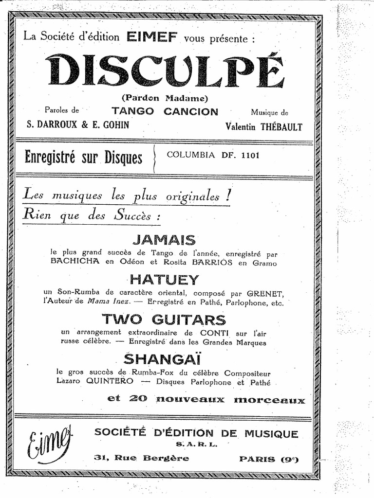 Valentin Thébault - Disculpé (Pardon Madame) - Tango - 1933 - Piano ...