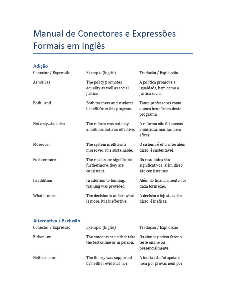 Conectores e Expressões em Inglês | PDF | Economias
