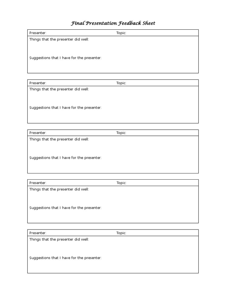 Final Presentation Feedback Sheet | PDF