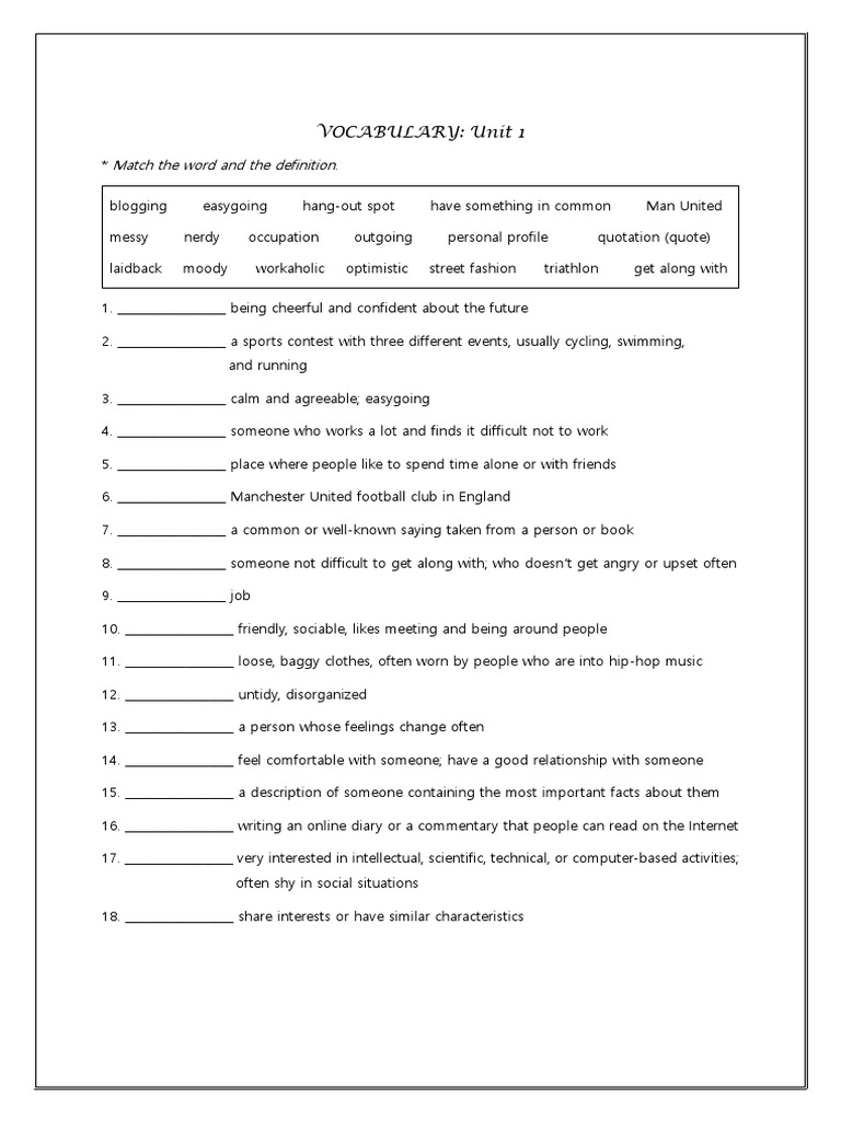 Vocabulary Unit 1 | PDF