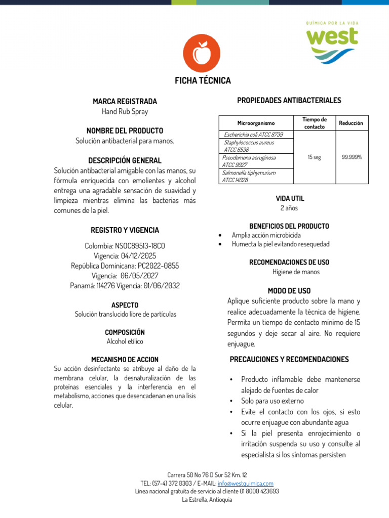 FT Hand Rub Spray Alimentos | PDF | Biología