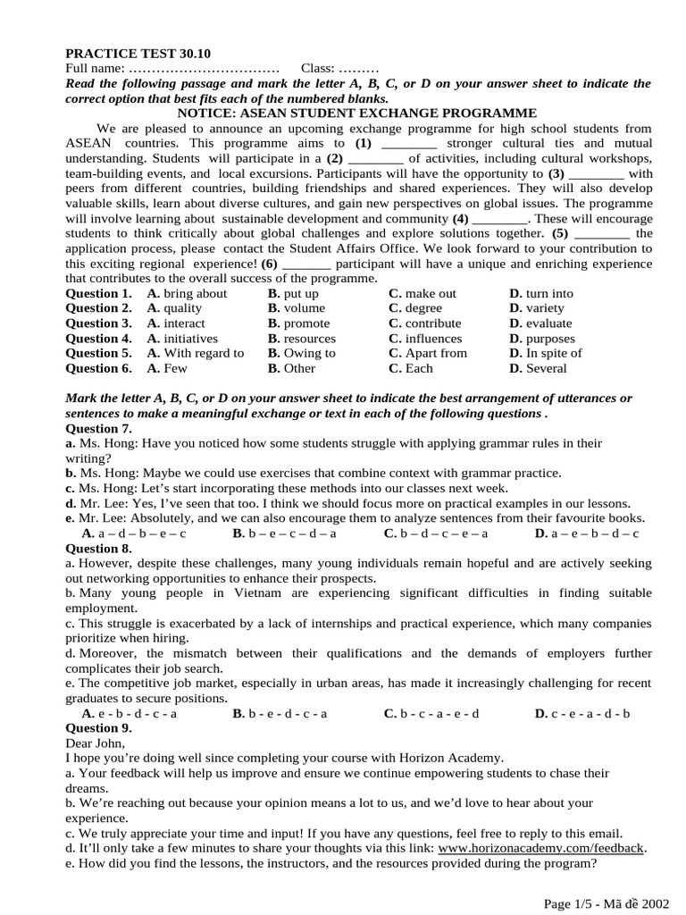 Practice Test | PDF | Conservation Biology | Overfishing