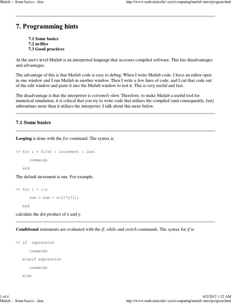 Matlab Some Basics Data | PDF | Matlab | Subroutine