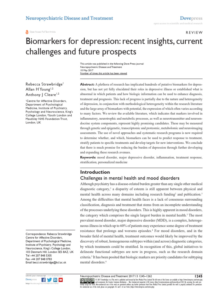 Biomarkers for Depression: Insights & Challenges | PDF | Major ...