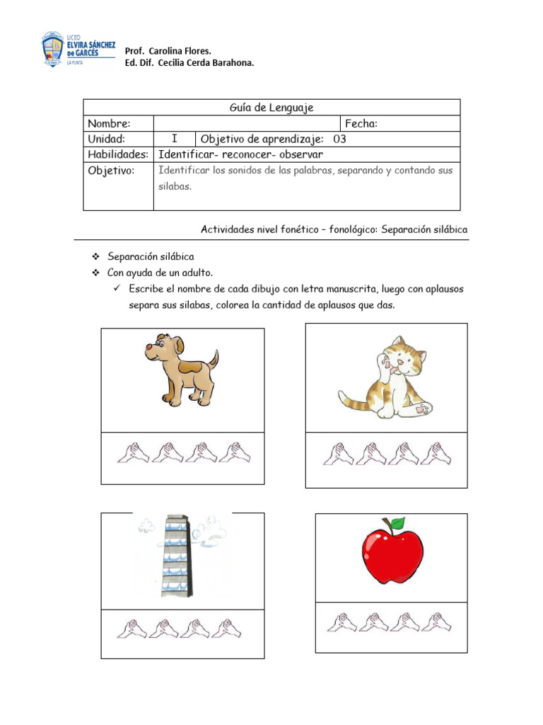 Actividades de Separación Silábica | PDF