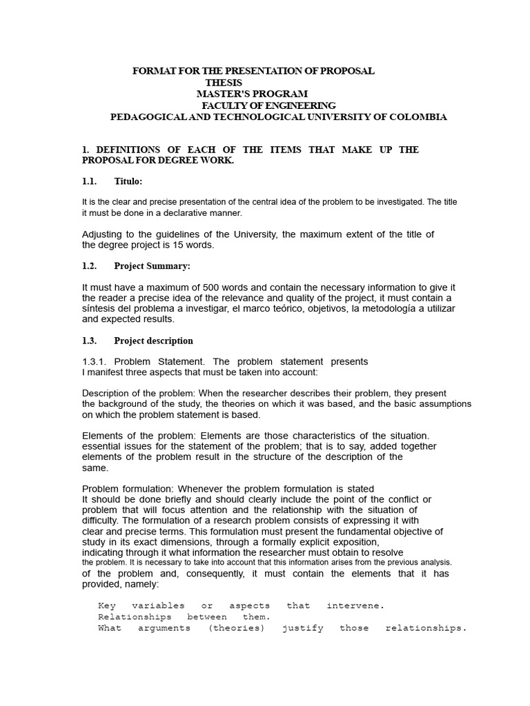 Format For The Presentation of Graduate Thesis Proposal Master's Degree ...