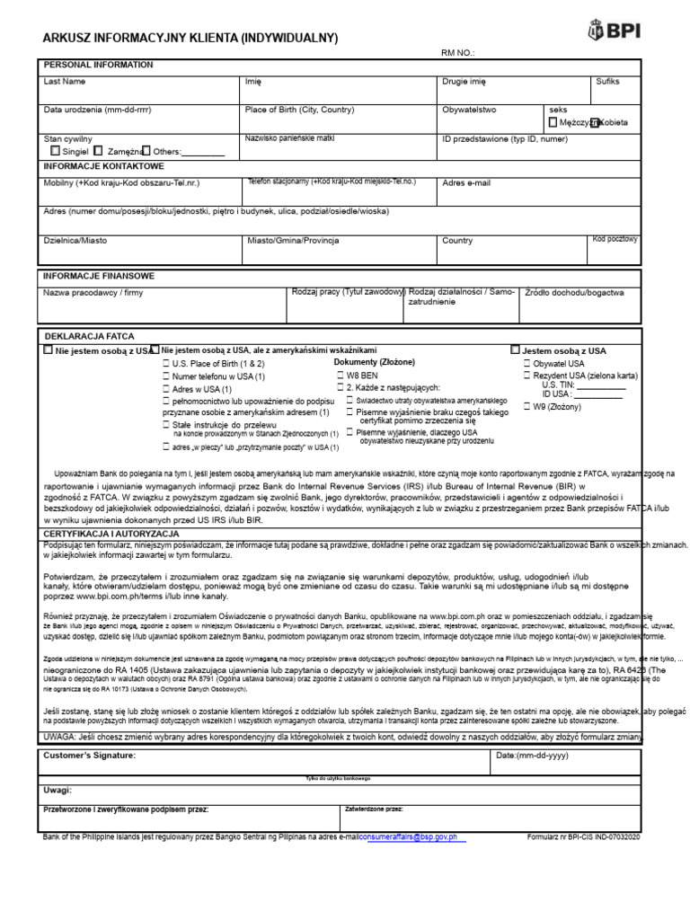 formularz bpi | PDF