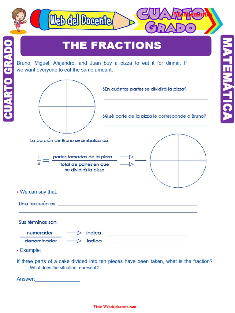 Reading and Writing Fractions for Fourth Grade of Primary School | PDF