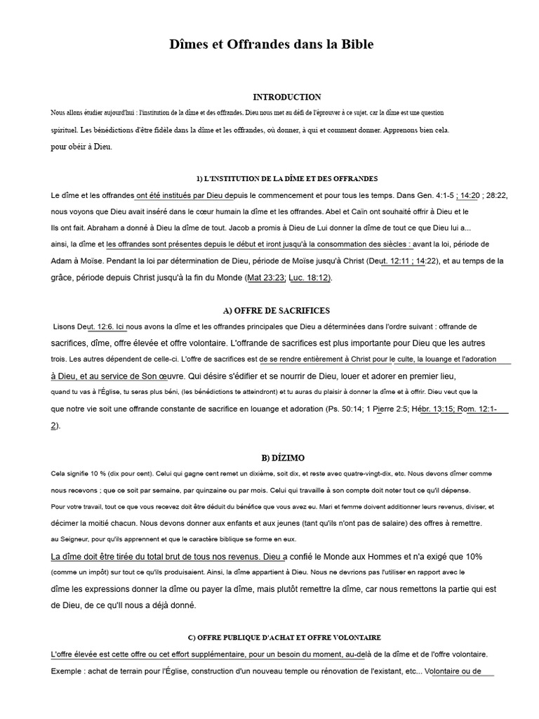 Dîmes et Offrandes : Guide Biblique | PDF | Dîme