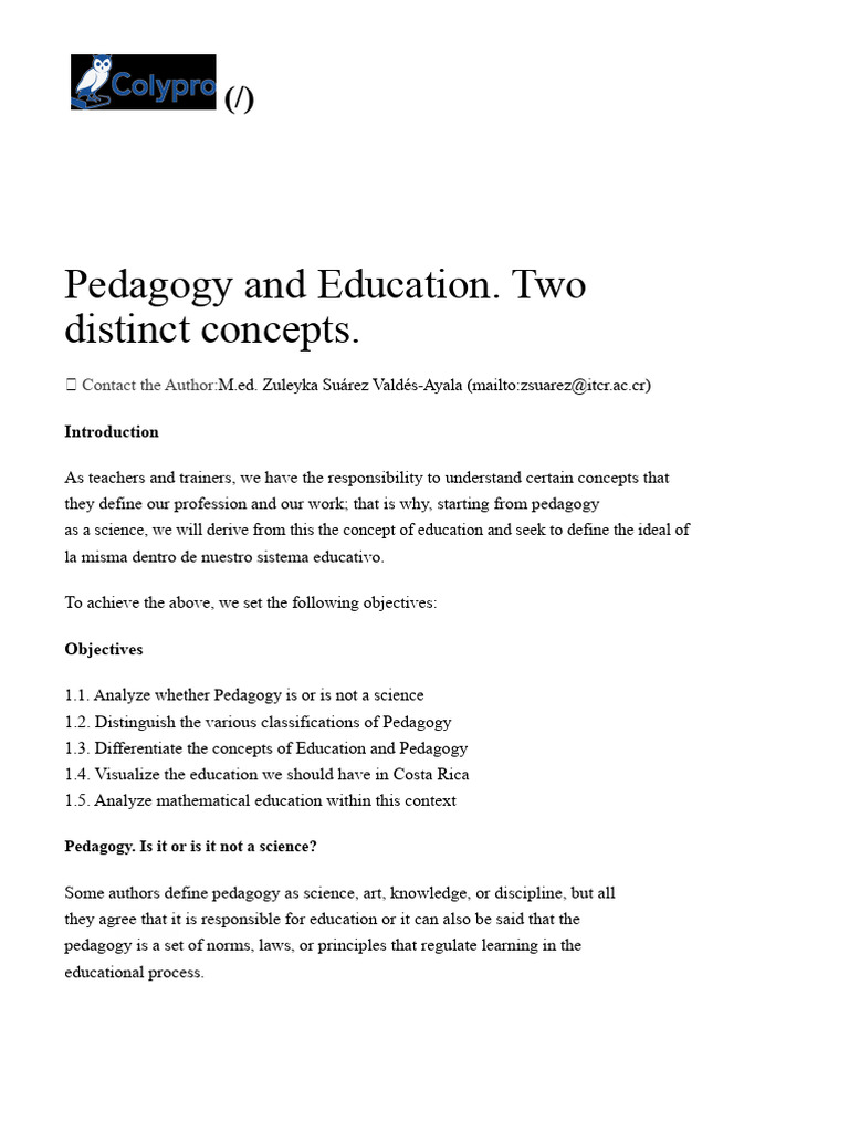 Pedagogy and Education. Two distinct concepts. | PDF | Science | Pedagogy
