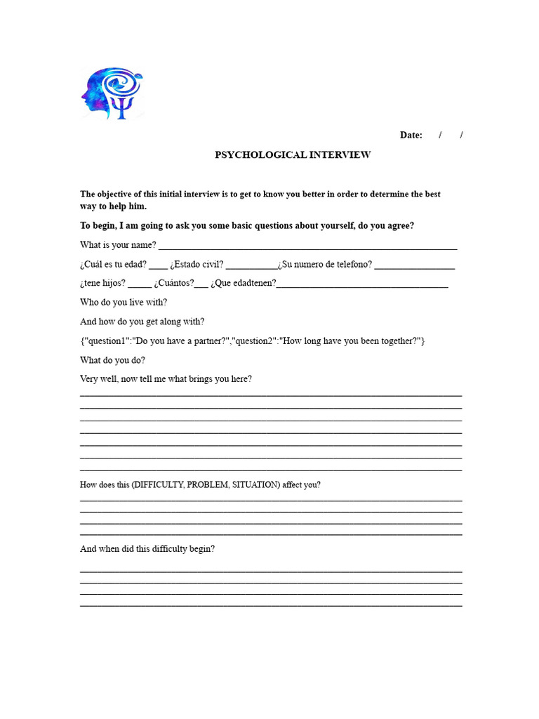 Psychological Interview Guide Template | PDF | Cognition | Psychotherapy