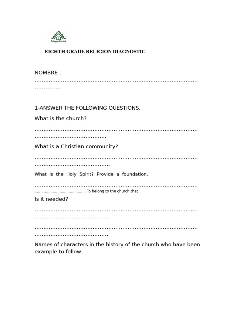 Eighth Grade Religion Diagnosis | PDF