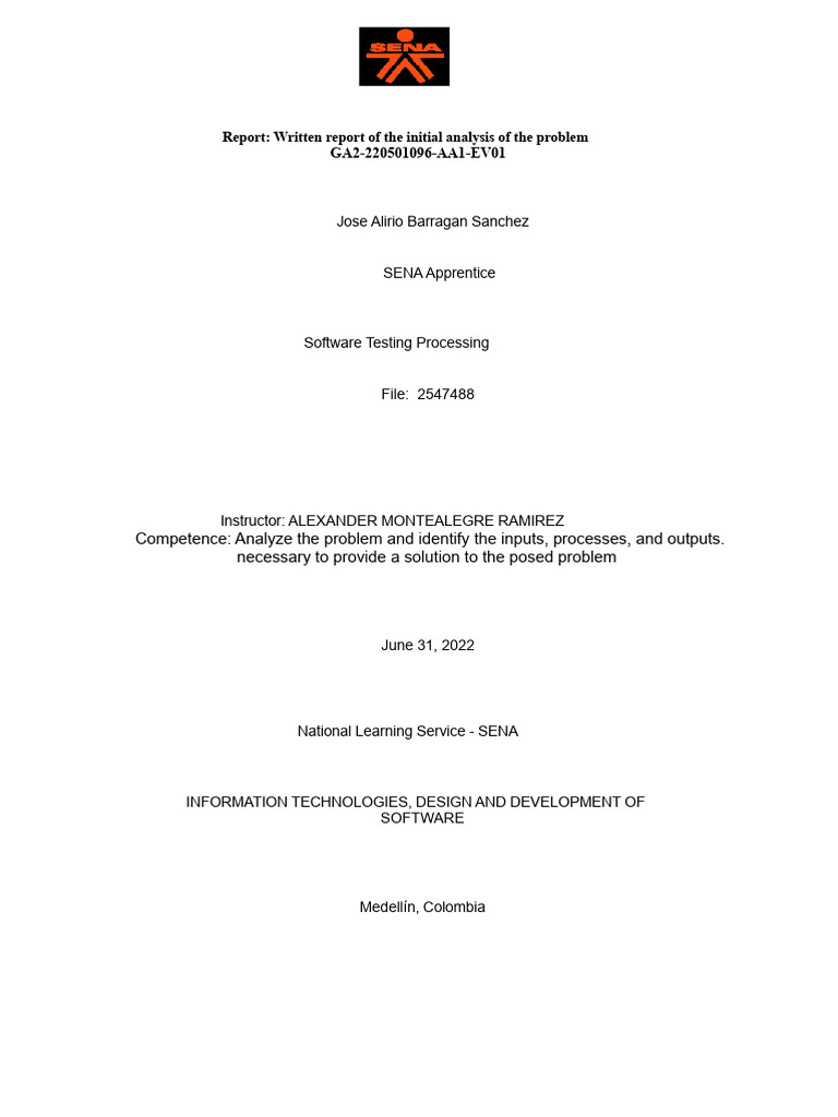 Written Report of The Initial Analysis of The Problem GA2-220501096-AA1 ...