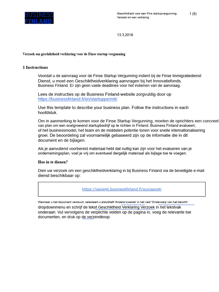 Sjabloon Voor de Finse Startup Vergunning Beschikbaarheid Verklaring ...