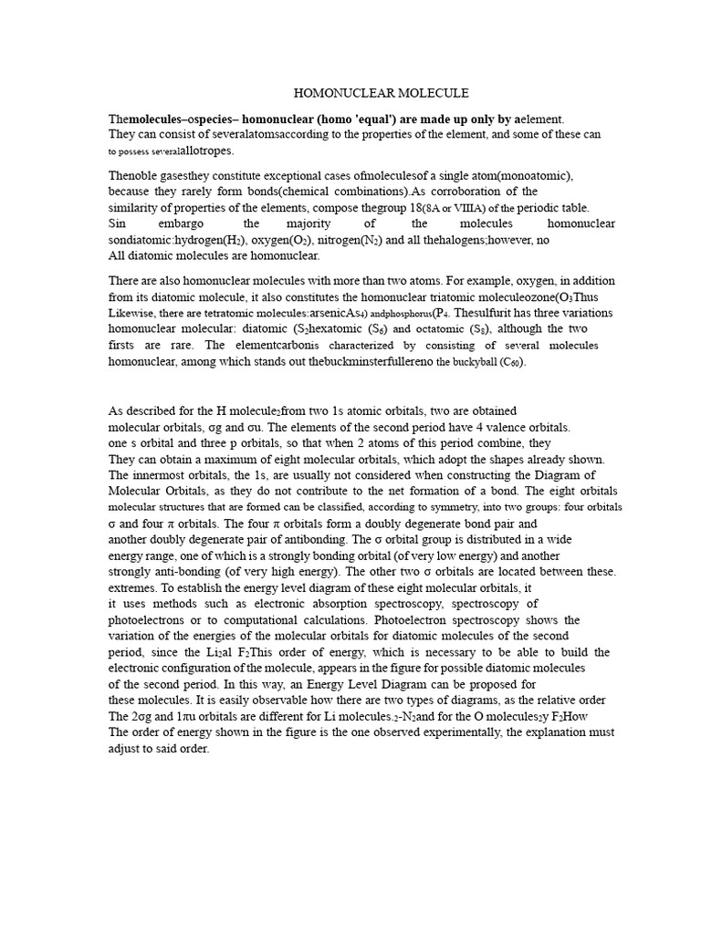 HOMONUCLEAR MOLECULE | PDF | Molecular Orbital | Chemical Bond