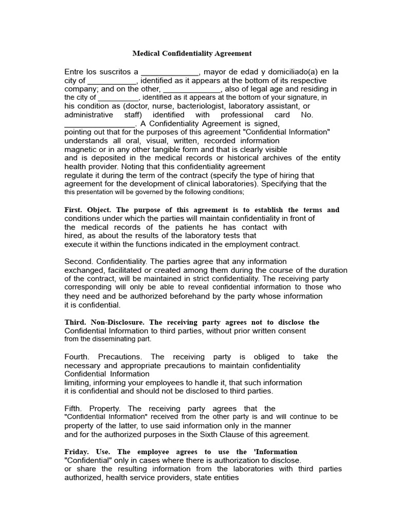 Medical Confidentiality Agreement Template | PDF | Non Disclosure ...