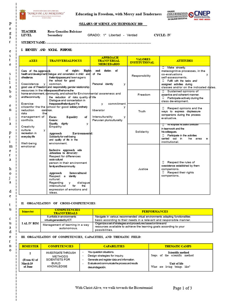 Syllabus 1° Science and Technology | PDF | Biodiversity | Knowledge