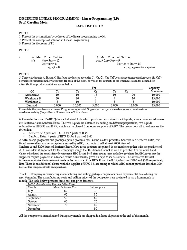 PO Exercise2 2023 | PDF | Linear Programming | Cement