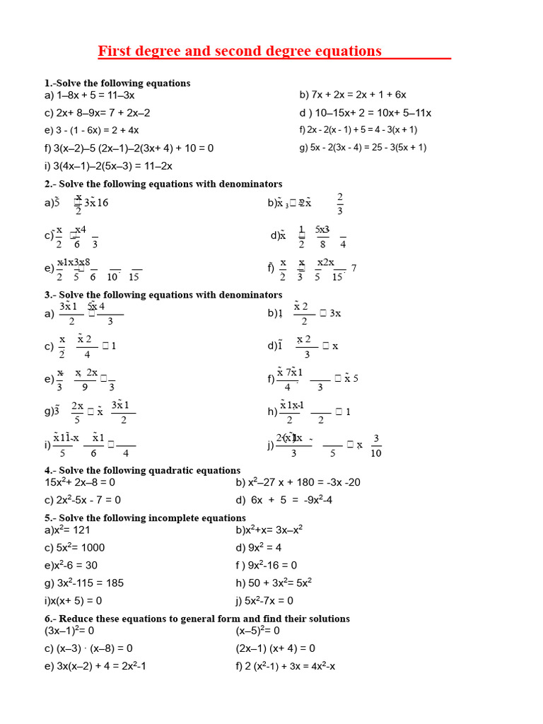 work on equations and systems 3rd year of secondary education | PDF ...