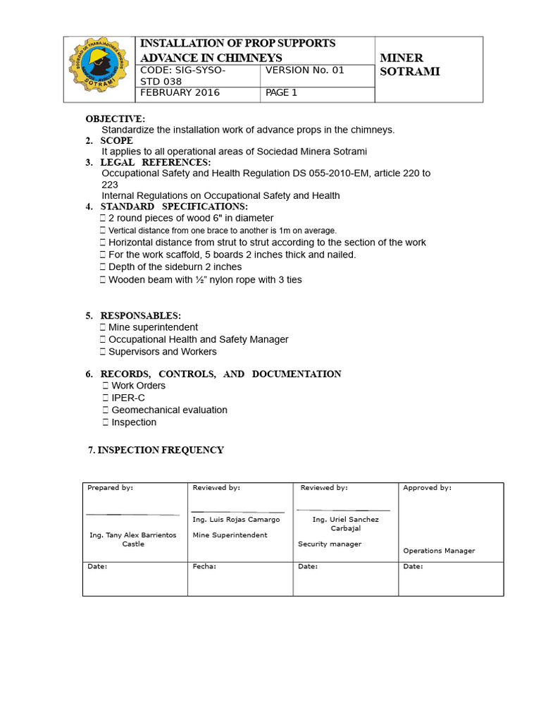 Standard - Placement of Advance Props in Chimney | PDF | Occupational ...