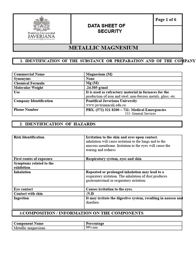 Metallic Magnesium PDF | PDF | Magnesium | Water