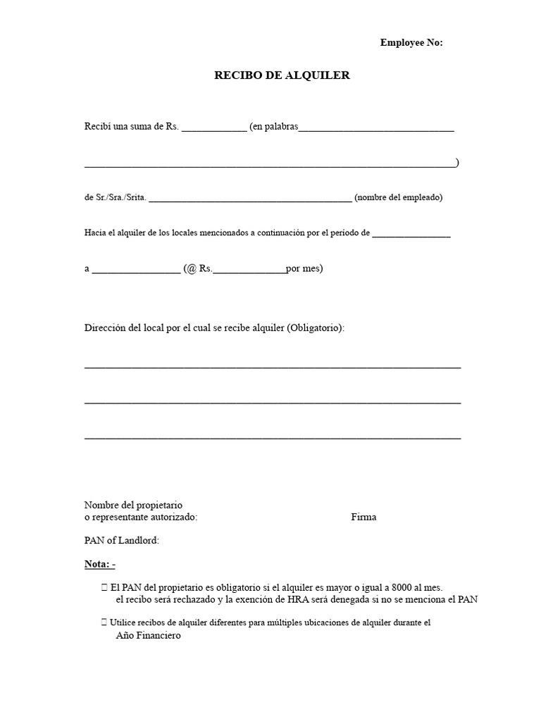 Recibo de Alquiler para Empleados | PDF