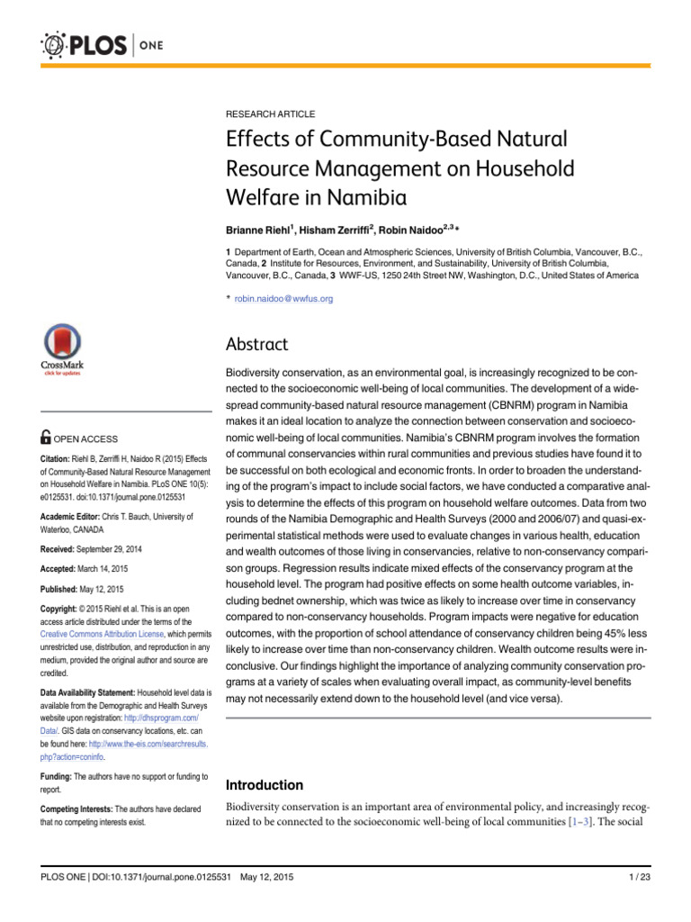 Effects of Community-Based Natural Resource Management On Household ...