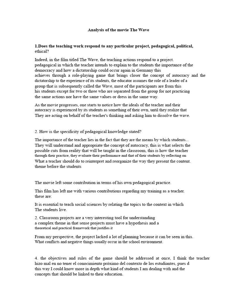 Teaching Autocracy in The Wave Film Analysis | PDF | Teachers | Learning