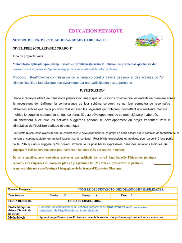 Projet d'Éducation Physique : Équilibre et Motricité | PDF | Pédagogie ...