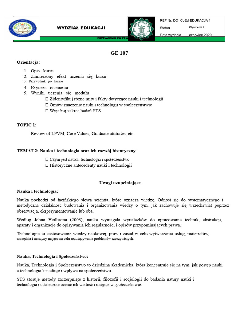 Notatki Z GE 107 | PDF