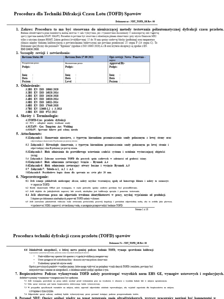 Procedura próbki TOFD | PDF