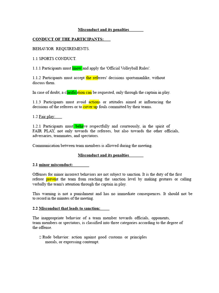 Volleyball Misconduct Rules and Penalties | PDF | Referee | Sports ...