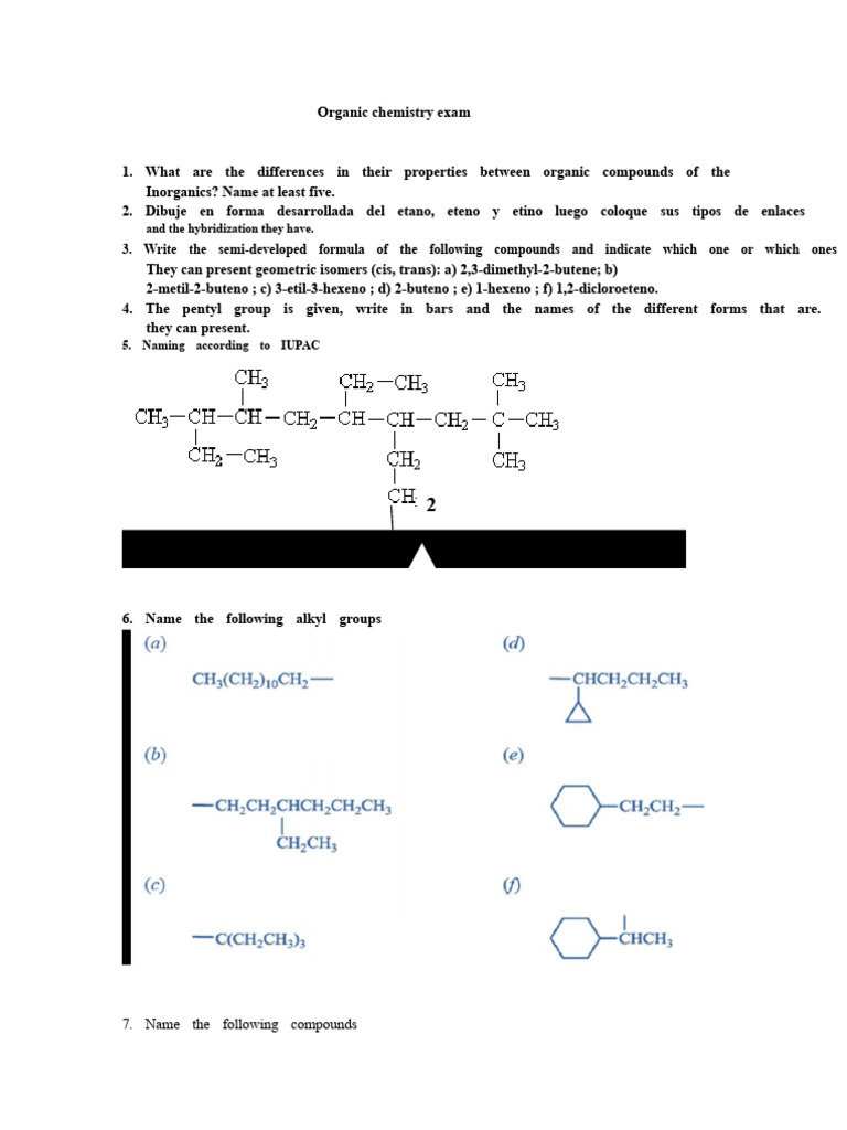 Organic Chemistry Exam Questions | PDF