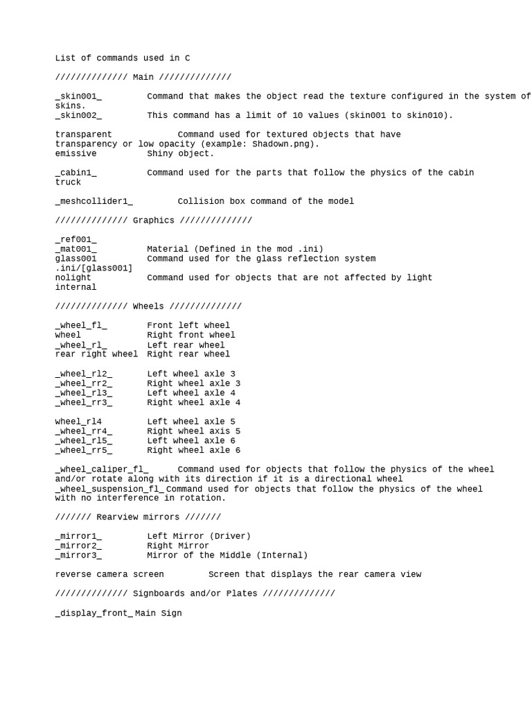 C Commands for Vehicle Modding | PDF | Vehicles | Vehicle Technology