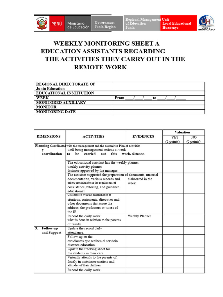 Monitoring Sheet For Assistants | PDF