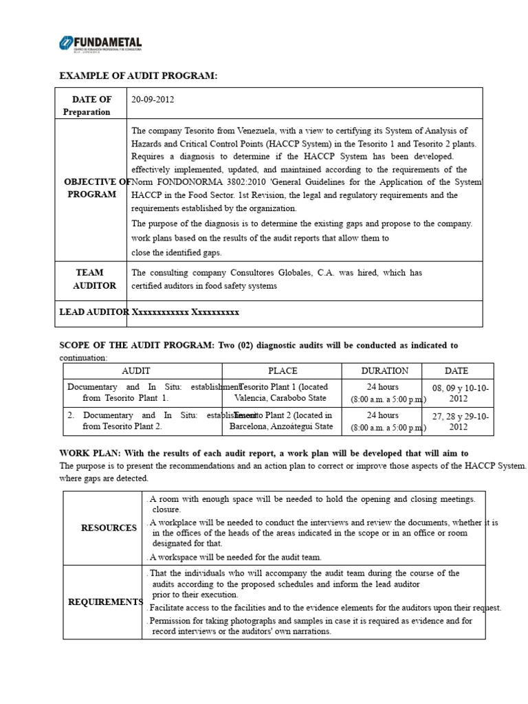 Example of Audit Program | PDF | Audit | Verification And Validation