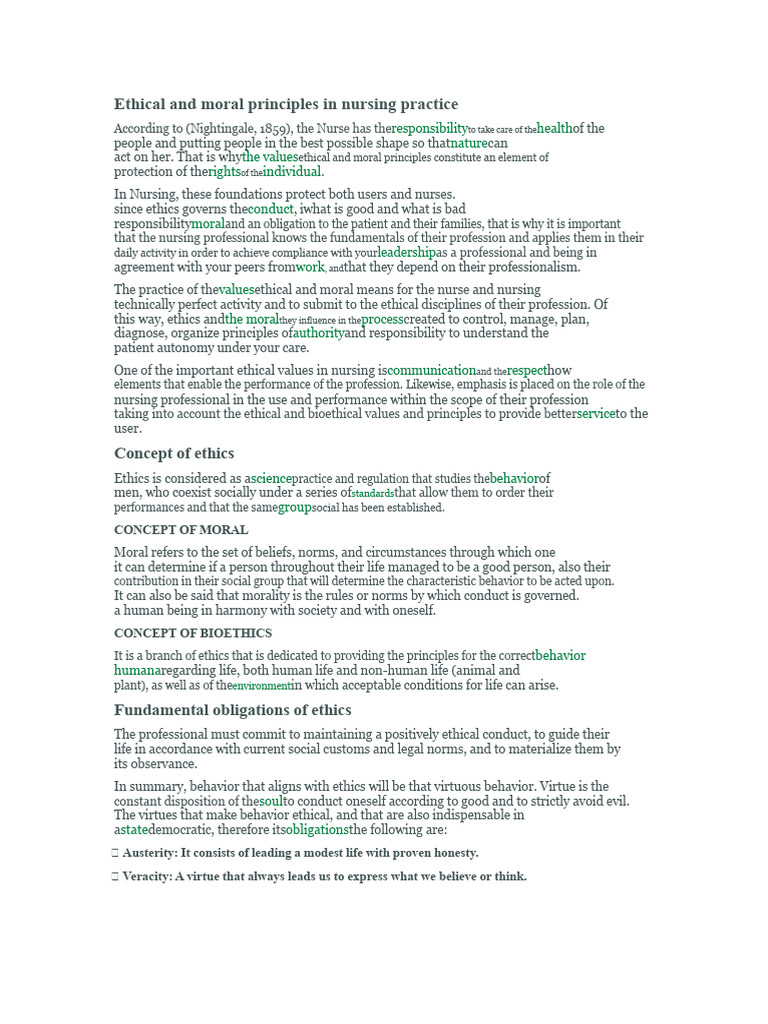 Ethical and Moral Principles in Nursing Practice | PDF | Informed ...