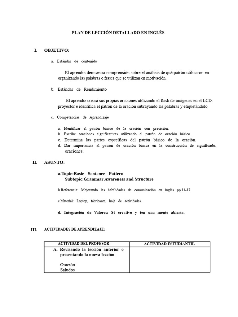 Patrón de Oración Básico-Dlp. | PDF | Predicado (Gramática) | Asunto ...